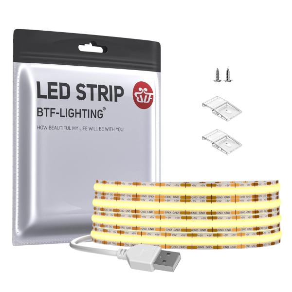 「超明るい」 DC5V 320LEDs/m 2M 8mm 昼光色 6000K。フレキシブルチップを搭載したボードのFCOB LEDテープライト。従来の5050 SMD 3528 SMDに比べ、FCOBテープライトの緻密な発光ユニットは、中間...