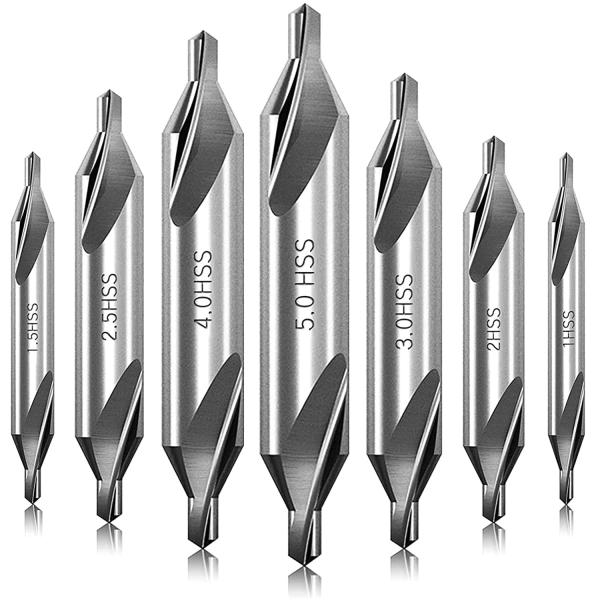 【製品仕様】材質：M2高速度鋼；角度：60°；刃形状:両刃；切断エッジ径：1mm/ 1.5mm / 2mm / 2.5mm / 3mm / 4mm/ 5mm；数量：7個【用途】これらのセンタードリルビットは、より大きなサイズのドリルビット用...