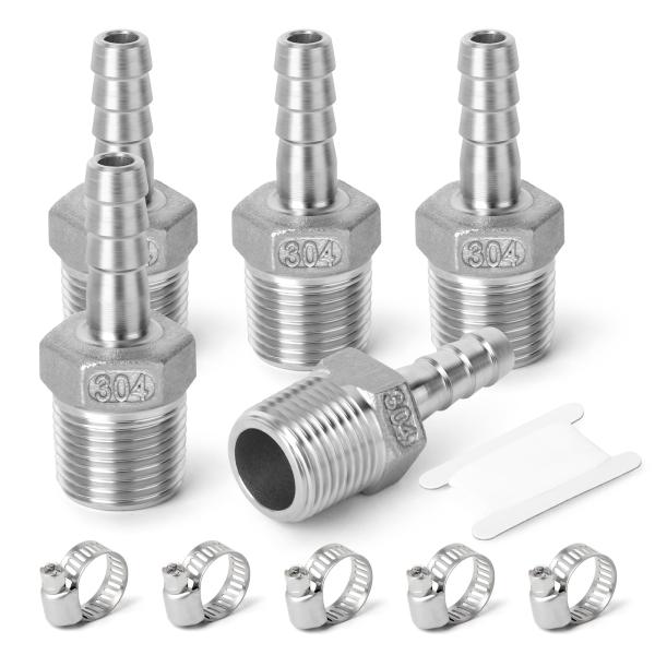 【材質です】304鍛造は、強い耐熱性と耐食性を持っています【サイズ】G1/4-6mm【よくできています】滑らかなエッジと精密な作りは、作業をより簡単に、より効率的に、より便利です【特徴】ホースクリップ、調節可能なステンレスベルト付きで、ホー...