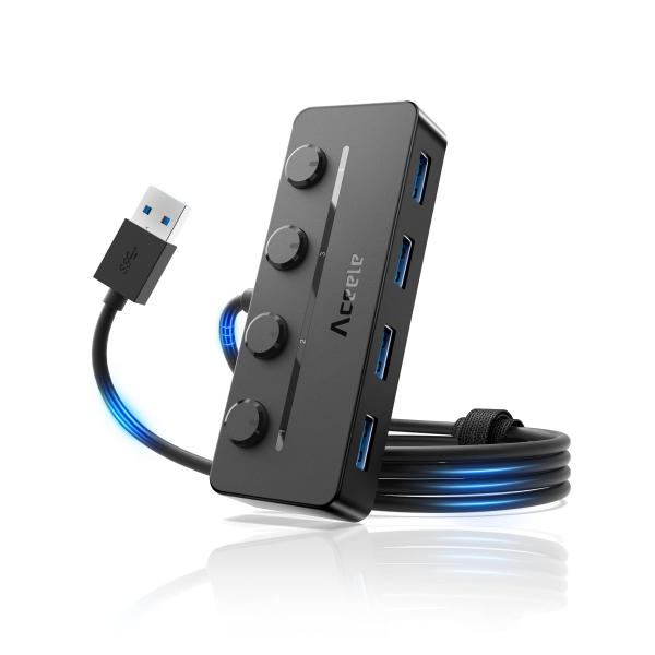 「USB ハブ 5ポート」一つのusb3.0ポートを４つのusb3.0ポートを拡張でき、ポート不足の悩みを解消します。キーボード、マウス、メモリ、プリンター、スマートフォンなどに接続でき、全ポート利用しても問題なく動作しています。また付添U...