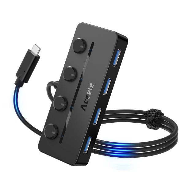 「USB ハブ 5ポート」一つのusb3.0ポートを４つのusb3.0ポートを拡張でき、ポート不足の悩みを解消します。キーボード、マウス、メモリ、プリンター、スマートフォンなどに接続でき、全ポート利用しても問題なく動作しています。また付添U...