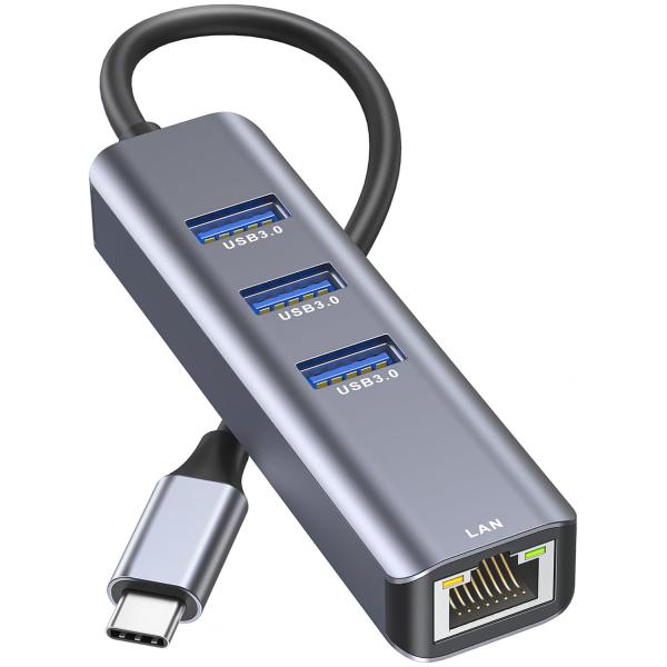 【 4in1USB ハブ】 USB3.0ハブは、USB3.0×3ポート+ ギガビット対応のLANアダプタ搭載したUSB Type-Cハブです。本製品を接続して、USB Type-C ポートを搭載したパソコンで USBポートを増やし、LANポ...