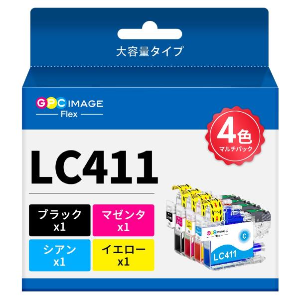 【商品仕様】：弊店の ブラザー 用 インクLC411 4本セット 大容量には LC411BK ブラック / LC411C シアン / LC411M マゼンタ / LC411Y イエロー があります。【対応機種】：ブラザー用 DCP-J928...