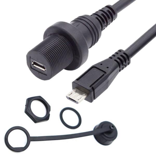Micro USB防水ケーブル、Micro USB 2.0 5ピンオスからメスへの延長データ電源防水防塵ケーブル カーパネルマウントデザイン用防水パネル/ダッシュマウントが特徴です。車内用に設計されていますが、あらゆる用途に使用できます。既...