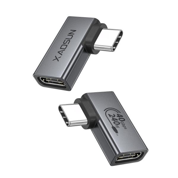 【L字型設計】USB4アダプター（Type-c -Type-c）の一端は直角端子で、コンセントやパソコンに繋いでも、ケーブルを無理やりに曲げる必要がなしで、スマホを横向きにして充電したり、ゲームしたり、スタンドやカバンに置いても便利になりま...