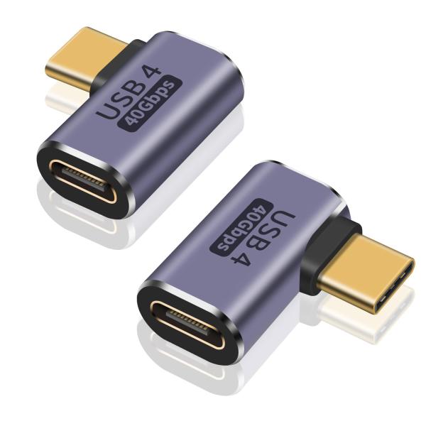 【USB-C L字アダプタ 】: 90度USBCオス-メスアダプターは、デバイスのUSB-Cポートを摩耗から保護し、強力な機能のためのUSB4ケーブルに適合し、スムーズなビデオ画像、高速充電、安定したデータ伝送をサポートします。【90度US...