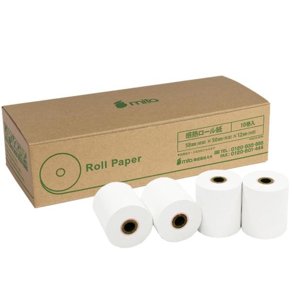 種別 ： 感熱ロール紙入り数 ： 10巻入保存性 ： 5年保存サイズ ： 幅58mm×外径50mm×内径12mm対応型番 ： mC-Print2 シリーズ ( MCP21LB MCP20B MCP20 )