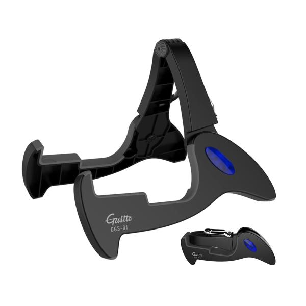 【コンパクト＆ポータブル】-奥行が短いので場所をとらない、収納も持ち運びも簡単で、小さなサイズにも折りたためます（450g）【滑りや傷に強い】ギタースタンドの接点はすべて厚手のソフトパッドで覆われているので、大切な楽器を傷から守ることができ...