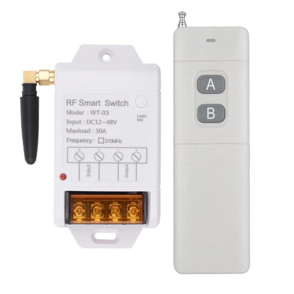 動作電圧：DC12V-48V; 出力電圧：DC12V-48V; 動作周波数：315mhz; 最大負荷電流：30A ; レシーバーサイズについて：110 * 55 * 35 mm【用途】：主に12V〜48Vで使用され、盗難防止警報装置、防犯装...