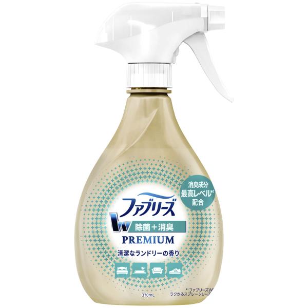 消臭成分最高レベル*のプレミアムシリーズ・金のファブリーズ *ファブリーズシリーズ内において。漂白剤や洗剤を使って洗いたくても洗えない布製品も徹底消臭これ1本で4役.消臭・除菌・ウイルス除去・防カビ3D浸透除菌*で、繊維の奥まで消臭・除菌成...
