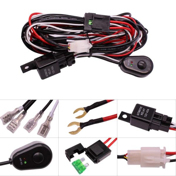 【商品概要】LEDライトバーハーネス、40Aパワーリレー＆オフロード用、30AブレードヒューズATV /ジープ新しい重負荷配線は作業灯、LEDライトバー、HIDおよびハロゲンライトに適するワイヤハーネス キット オン/オフスイッチ付き、取付...
