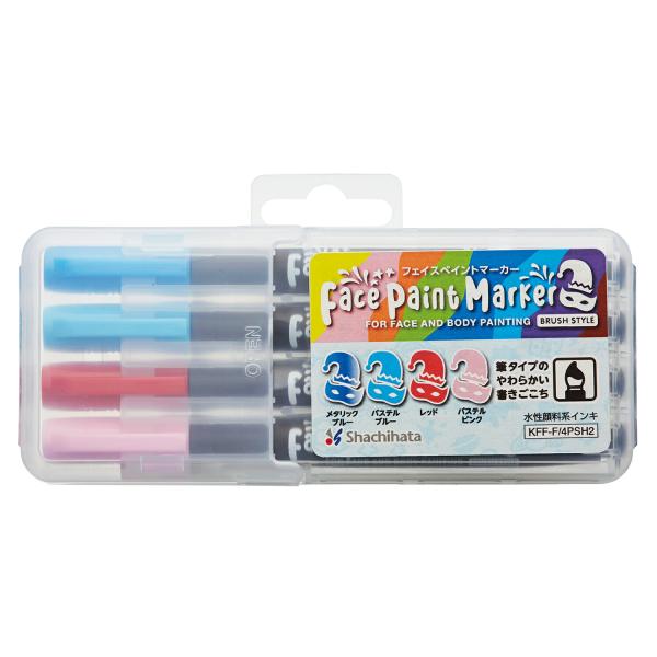 商品説明≪フェイスペイントM 筆 4色セット2 KFF-F/4PSH2≫スポーツ観戦やイベントに！顔やボディに気軽にペイント細い線から太い線まで自由自在に描ける筆タイプで、初めての方でも簡単にお使いいただけます。【仕様】ペン芯：筆タイプ【セ...