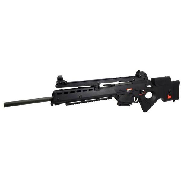 ドイツH&amp;K社のG36をベースとした民間モデルSL8から派生したSL9を再現したARES製スナイパー電動ガンで、ブラックカラーのボディに加えハンドガードの軽量化構造やレール装備により実用性を高めたデザインが特徴です。電子制御トリガー...