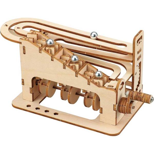 自分で組立！スパイラルコースター！ハンドルをまわすと鉄球がエスカレーターを昇ってコースターを転がる！【セット内容】本体×1、表面シール×1、裏面シール×1■商品サイズ：135×90×90mm■材質：シナベニヤ、鉄■メーカー：アーテック(ar...