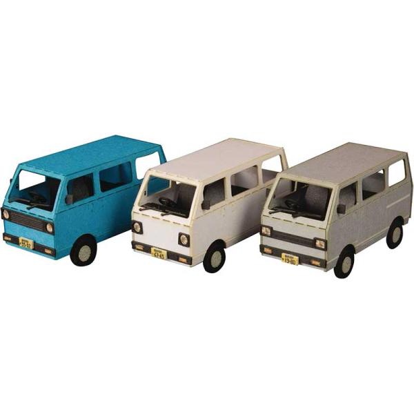 鉄道模型の撮影時に、チョット欲しい『痒い所に手が届く』アイテムを展開するペーパーキット【まちかどアクセサリーシリーズ】最新作はまちかどで見かけたひと昔前の軽自動車をラインナップ！【軽自動車バン】では、白・青・シルバーの3色が各1台ずつ入った...