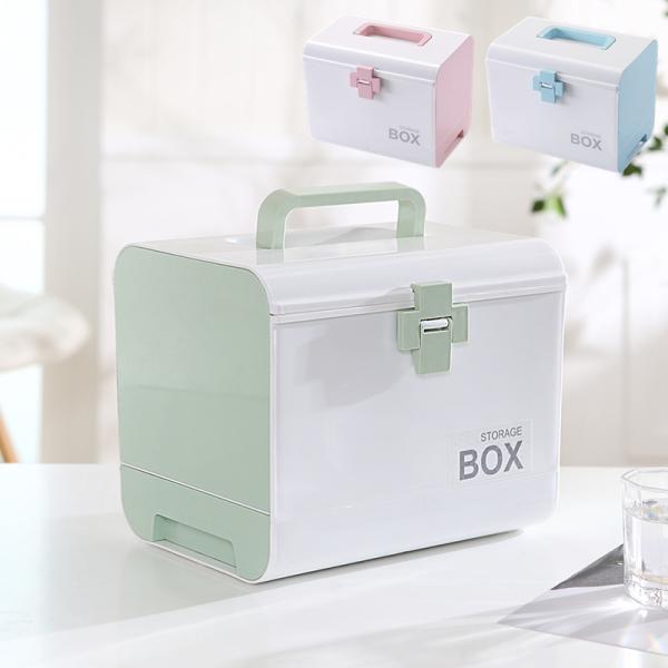 【仕様】商品名：家庭用薬箱素材：ABS+PP機能：大容量、多機能収納カラー : ピンク、ブルー、グリーンサイズ：約27 x 19 x 22cm重さ：1.1kg【特徴】●大容量・収納力抜群収納力抜群の救急箱です。医療品や常備薬をすっきり収納す...