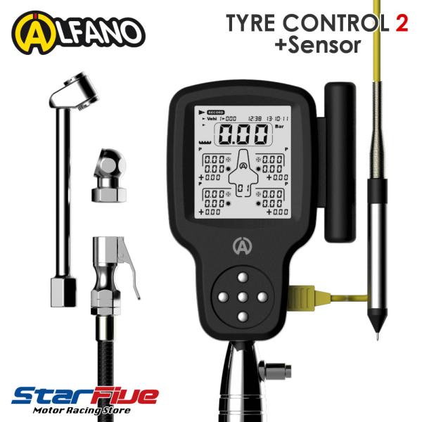 ALFANO TYRE CONTROL2（アルファノ タイヤコントール2）は、レーシングカートはもちろん、2輪/4輪カテゴリーでの使用にも適した高機能なデジタルエアゲージです。温度センサー付きセット（タイヤ表面温度や路面温度の測定にご使用い...