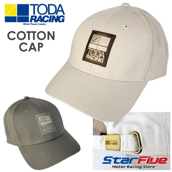 キャップ フロント中央部にTODA RACING（戸田レーシング）ロゴを刺繍で施した、コットン製キャップ。調整バックル金具にはTODA POWER（戸田パワー）ロゴが刻印され、高級感のある仕上がり。本体カラーはアイボリーとオリーブの2色展開...