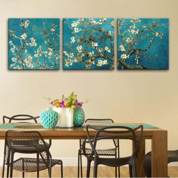 ファブリックパネル 3枚 絵画 インテリア 絵 アートフレーム花咲くアーモンドの木の枝　ゴッホ・「アーモンドの花樹」　プリキャンバス複製画・ギャラリーラップ仕上げ　アート リビング プレゼント アートフレーム おしゃれ 飾る グッズ ギフト...