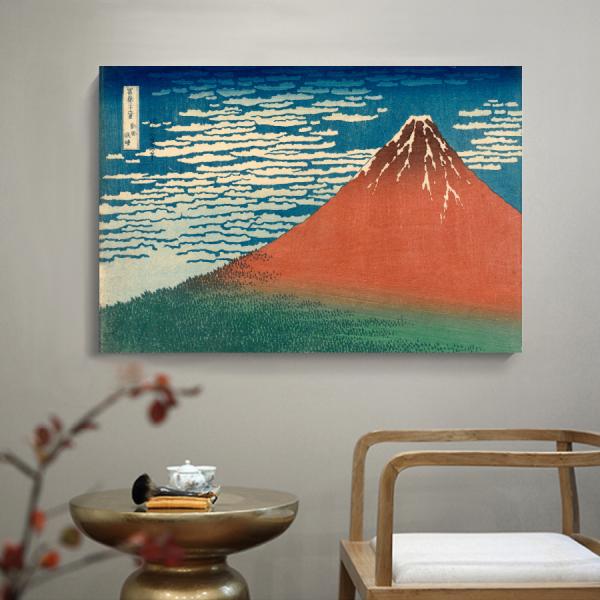 葛飾北斎 富嶽三十六景「凱風快晴」「赤富士」耐水性・耐光性にすぐれたファブリックパネル飾るだけで空間をオシャレに演出します。サイズ：90ｃｍ*60ｃｍ