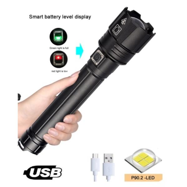 サイズ：22.9cm×5cm×3.2cm電源：2 x 18650バッテリー点灯時間：2-8時間充電方法：USB直接充電範囲：200から500メートル正味重量：265g（バッテリーなし）本体材質：アルミ合金ズーム可能：調整可能なフォーカス3つ...