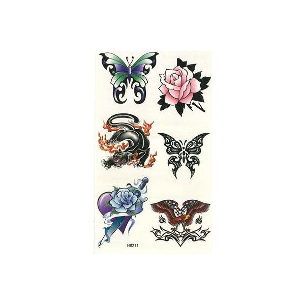 タトゥーシール 蝶・バラ・獣・鷹　【17x10cm・HM211】
