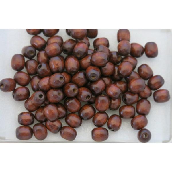 ウッドビーズ約9x8mm樽型・ブラウン  約30個 X-102