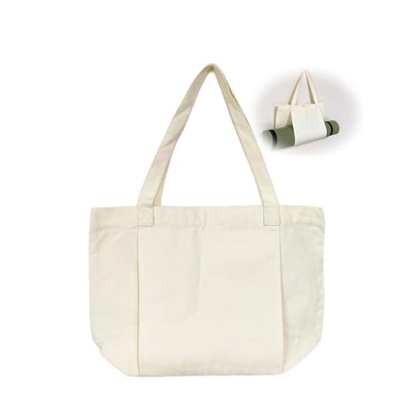 ■ヨガマットを便利に持ち運びができるスライドポケット付き バッグと別に持ち運ぶのが面倒臭い時にうれしい【バッグにヨガマットがつけられる！トート、ショルダーバッグになります。■大きいスライドポケットはうれしい機能(1)ジムやヨガなどのちょっと...