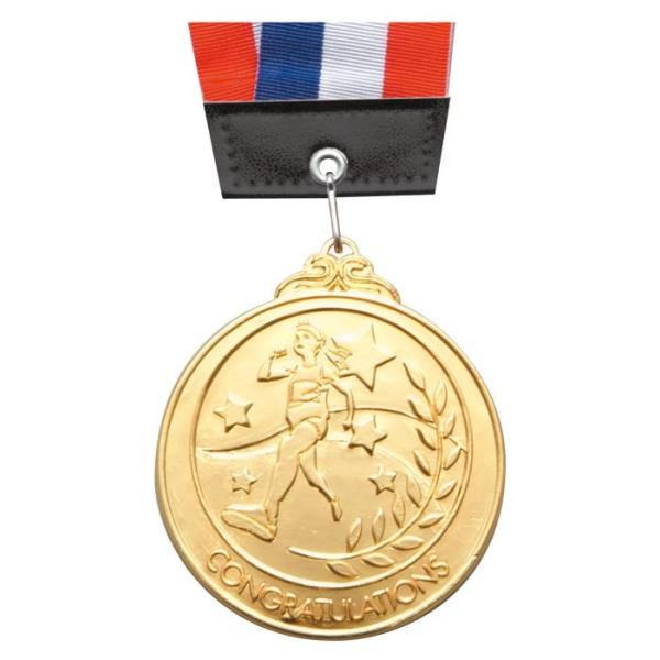 ゴールドで高級感のあるメダルです。運動会、体育祭、陸上競技のイベントに！商品サイズ約φ70×3mm、リボンの長さ：900mmセット内容本体のみ