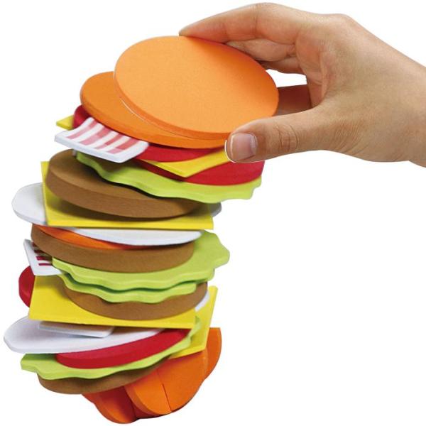 ハンバーガーを崩さないように積み上げよう！