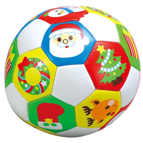 クリスマス柄のかわいいボールです。やわらかい素材なので、室内でも屋外でも使用できます。硬さ：やわらかめ、手触り：ツルツル 。直径約10cm。商品サイズ約φ100mmセット内容本体のみ