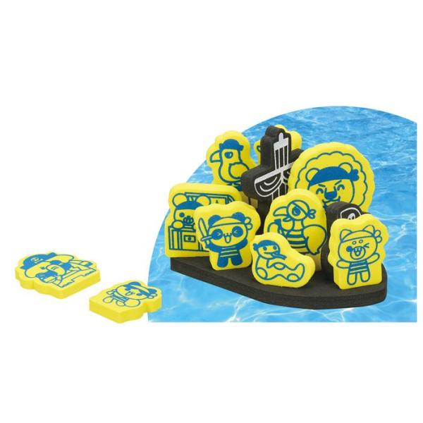 お風呂などの水の上に浮かべた海賊船に、船員を倒さないように乗せるバランスゲームです。商品サイズEVAシート：218×152×9mmセット内容EVAシート２枚