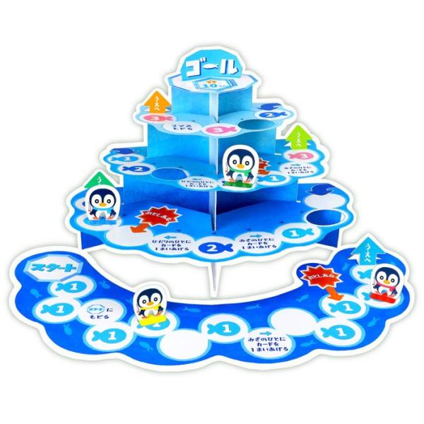 氷のタワーを登って、魚を集める立体的なすごろくです。かわいいペンギンのコマで楽しく出発！おさかなカード56枚付。道具いらずで組立簡単！4歳から遊べる、数かぞえも学べるかわいいすごろくです。2〜4人用。商品サイズ完成サイズ：約幅400×高さ1...