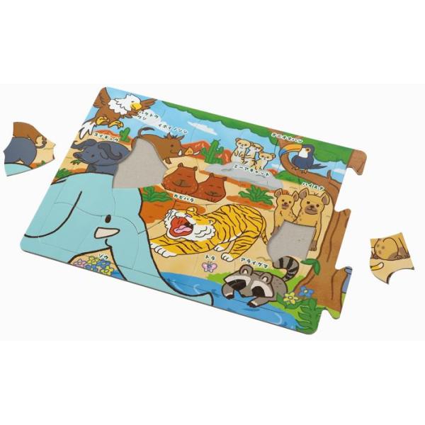 動物大集合のパズルです。別売の難易度の違う2種類のパズルを繋げると大迫力のパズルが完成します。20ピース。商品サイズ365×267×3mmセット内容本体のみ