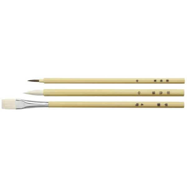 白軸で平面なので軸に名前が書きやすい！商品サイズ面相筆 中  全長:約195ｍｍ　穂先：約φ3×15.5ｍｍ    彩色筆 中  全長:約202ｍｍ　穂先：約φ6×25ｍｍ    平筆 4号  全長:約230ｍｍ　穂先：約13×18ｍｍセッ...