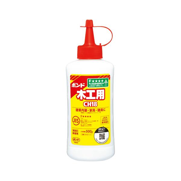 コニシボンド木工用ＣＨ１８　５００Ｇ#40117●容量：５００ｇ●品名：ＣＨ１８−５００●用途：木，紙，布，石膏用●成分：酢酸ビニル系●材質：容器＝ＰＥ