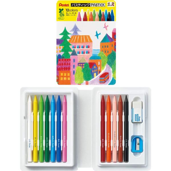 軽いタッチできれいに塗れて、発色がよく、折れにくい。 。長年愛されてきた、芯だけでできたソフトな色鉛筆。 。ケースは地球環境に配慮したバイオマスプラスチックを使用しています。削り器、消しゴム、名前シール付き。
