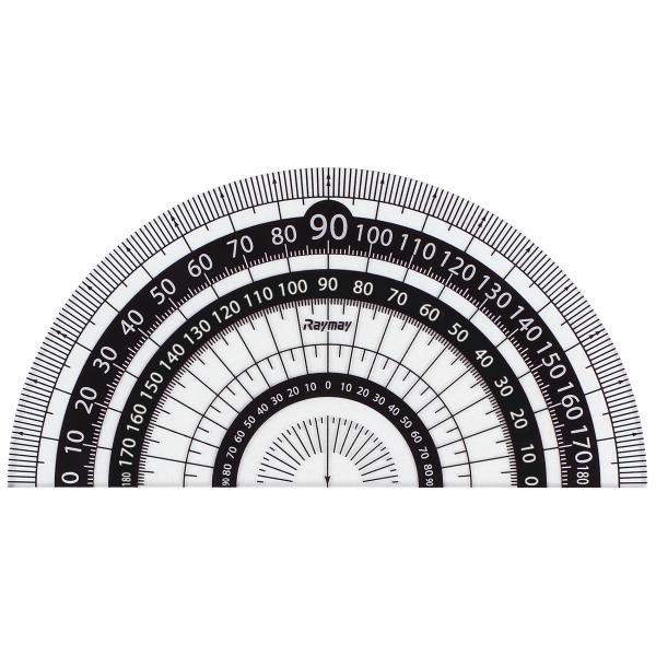 ＲＦ白黒分度器　ブラック APJ151B 白と黒のハイコントラストで視認性の良い分度器。大きな数字で見やすい。矢印付きメモリで線を引くときに読み取りやすい。はしがゼロから始まる直観的メモリの「はしゼロメモリ」。■目盛り： 9cm ■矢印つき...