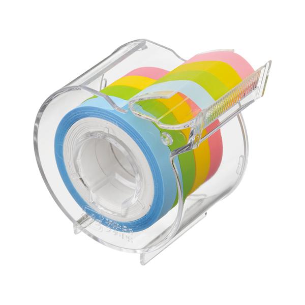 ヤマト新メモックロールテープフィルムタイプRF-7CH-6AN●ロールサイズ：幅７ｍｍ×長１０ｍ●材質：テープ＝ＰＥＴ，粘着剤＝アクリル系，カッター＝ＰＳ