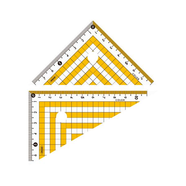 カラー三角定規　イエロー●規格：１２ｃｍ型●厚：１．５ｍｍ●目盛：最大１１ｃｍ●材質：メタクリル樹脂