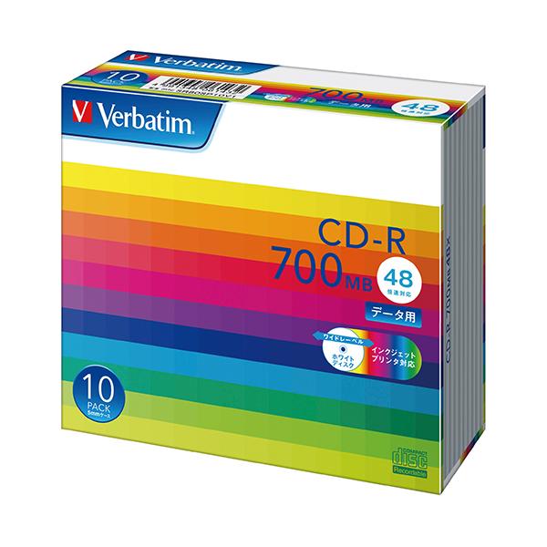バーベイタムＰＣ　ＤＡＴＡ用　ＣＤ−ＲSR80SP10V1●対応倍速：４８倍速●容量：７００ＭＢ●ケース：５ｍｍスリムケース●レーベル：インクジェットプリンタ対応●ワイド印刷エリアタイプ●インデックスカード付
