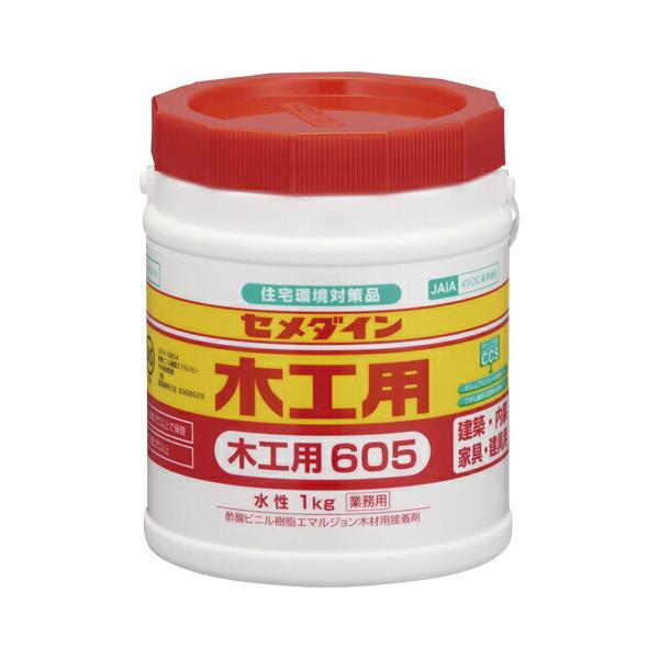 セメダイン 木工用接着剤６０５　ポリ１ｋｇ【業】 AE-194商品スペック●容量：１ｋｇ●品名：６０５−１工業用●用途：木・紙・布・皮用●成分：酢酸ビニル樹脂※仕様変更で商品画像と異なる場合があります。ご了承ください。