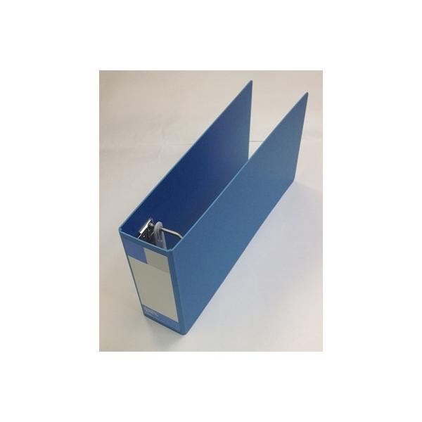 統一伝票用 短い辺に穴開けファイル抜き差し簡単ファイルDリングのスモールファイル最大収容枚数：約270枚寸法：縦147×横304×背幅60mm表紙：青色板紙 樹脂製紙押え付統一伝票（127×257ミリ）もターンアラウンド伝票も綴じれます。