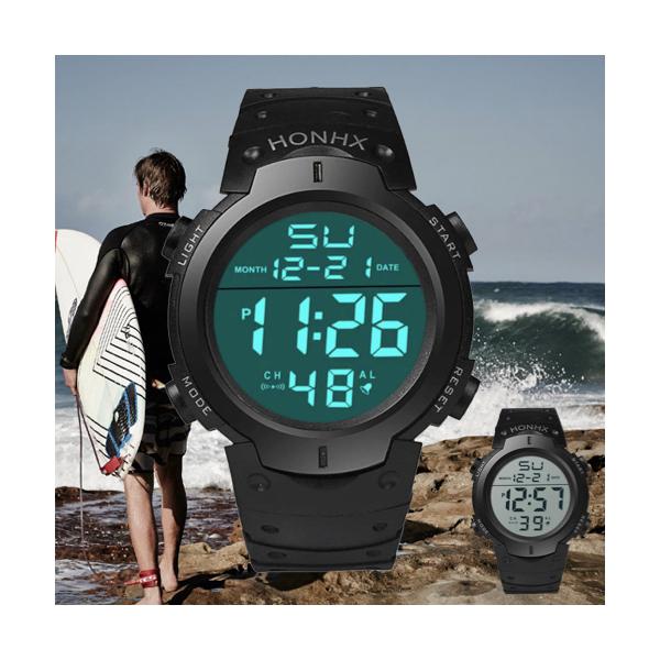 海外で大人気のHONHXのデジタルウォッチです。バンド穴の数も多くメンズ、レディース共にご使用いただけます。ダイナミックな時刻表示で、アウトドア、カジュアル、ミリタリー、ビジネスと、様々なシチュエーションでで活躍してくれます。夜でも見やすい...