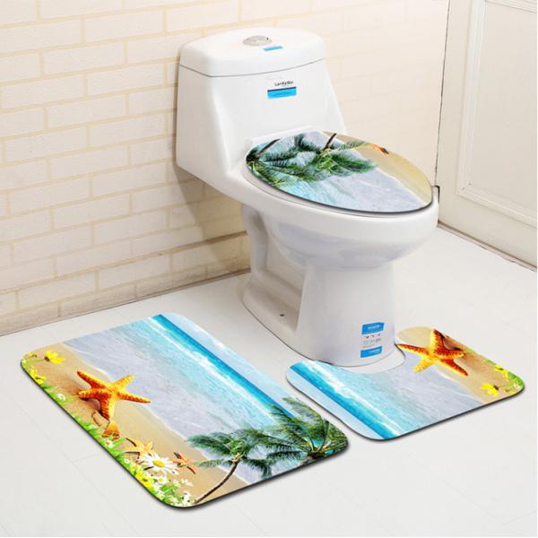 【商品内容】3点セット：トイレマット、フタカバー、バスマット【サイズ】バスマット：45×75cm  トイレマット：45×37.5cm  フタカバー：45×35cm【素材】表地フランネル裏地ポリエステル、ゴム【中国製】※タグは外国語です。※採...