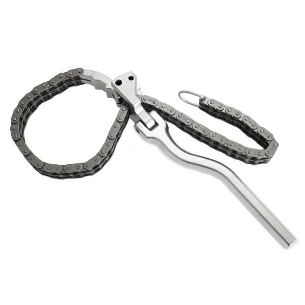 ベルト オイルフィルター レンチ チェーンタイプ 工具【商品詳細】オイルフィルターの取り外し専用工具です。【特徴】チェーン式のため普通車〜大型車のオイルフィルターに対応。ダブルチェーン式で把握力抜群!　固く締まったオイルフィルターに威力を発揮。