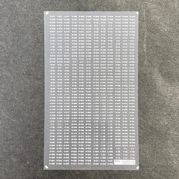 1/150スケールのNゲージ用インレタです。岡山、広島、下関地区で2012年から見られた長体（横長文字）角ゴシックの前面編成標記です。カラーガラスに貼られているのですこしグレーな白にて表現しております。★収録内容（各3コマずつ収録）・A編成...