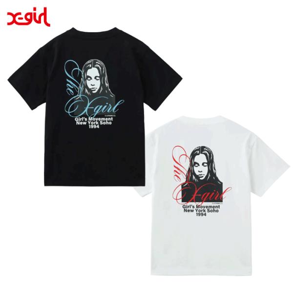 XGIRL エックスガール CURSIVE SCRIPT LOGO AND FACE S/S TEE カーシブ スクリプト ロゴ アンド フェイス ショートスリーブ ティー105261011011半袖Tシャツ グラフィック プリント バック...