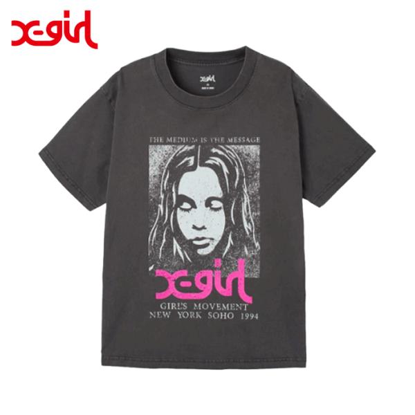 XGIRL エックスガール トップス半袖Tシャツ ヴィンテージライク グラフィック黒 春 夏 秋 大人 レディースストリート カジュアル ブランド