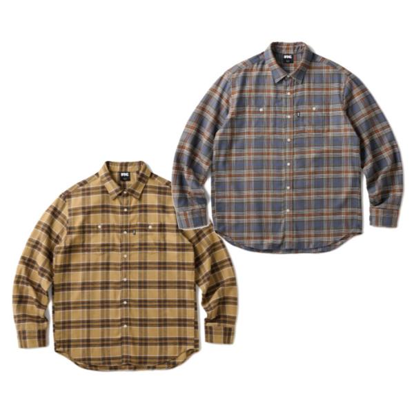 FTC PLAID NEL SHIRT FTC026AWSH01エフティーシープレイドネルシャツ長袖シャツ レギュラーカラー チェックシャツ柄 ワンポイントロゴ 胸ポケット 羽織 グレー ゴールドメンズ ストリート スケートボード ブランド...